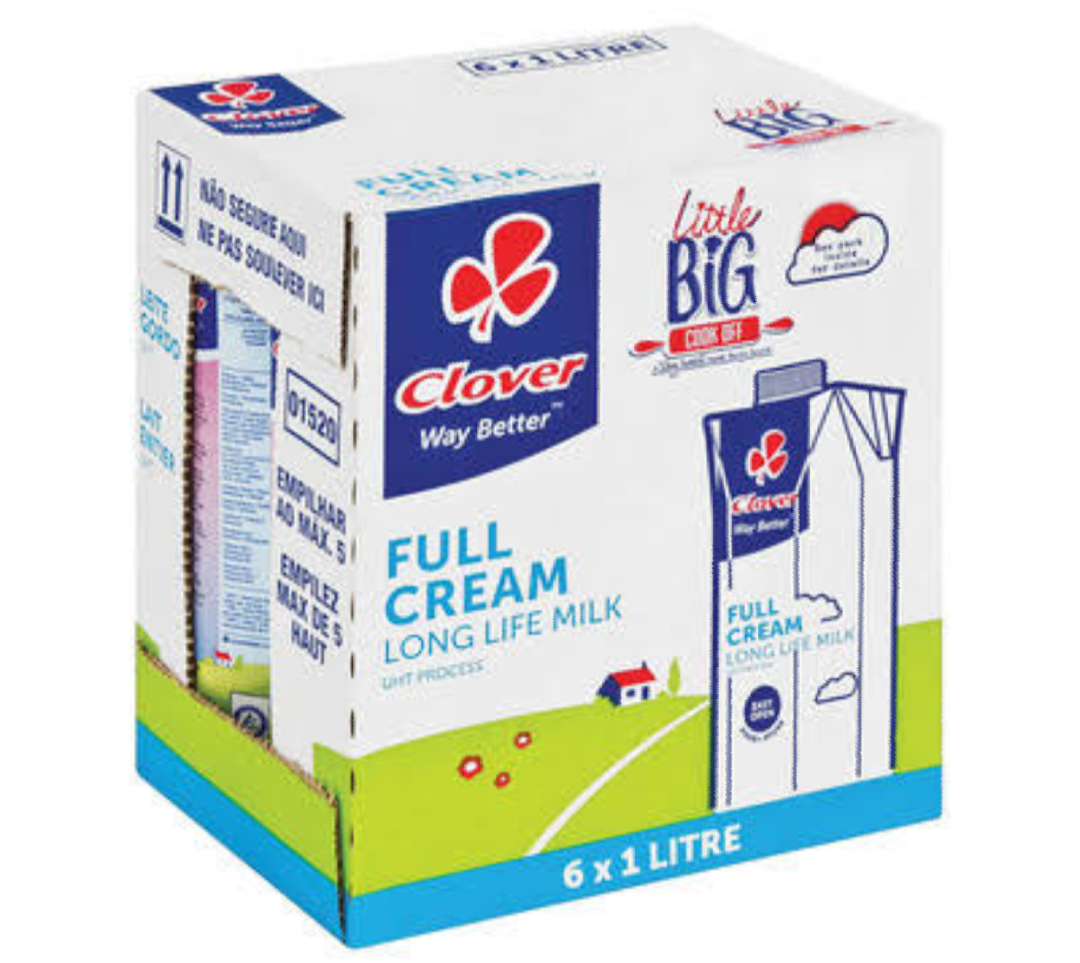 6 x 1 litre Clover UHT Long Life Full Cream Milk – AirStall